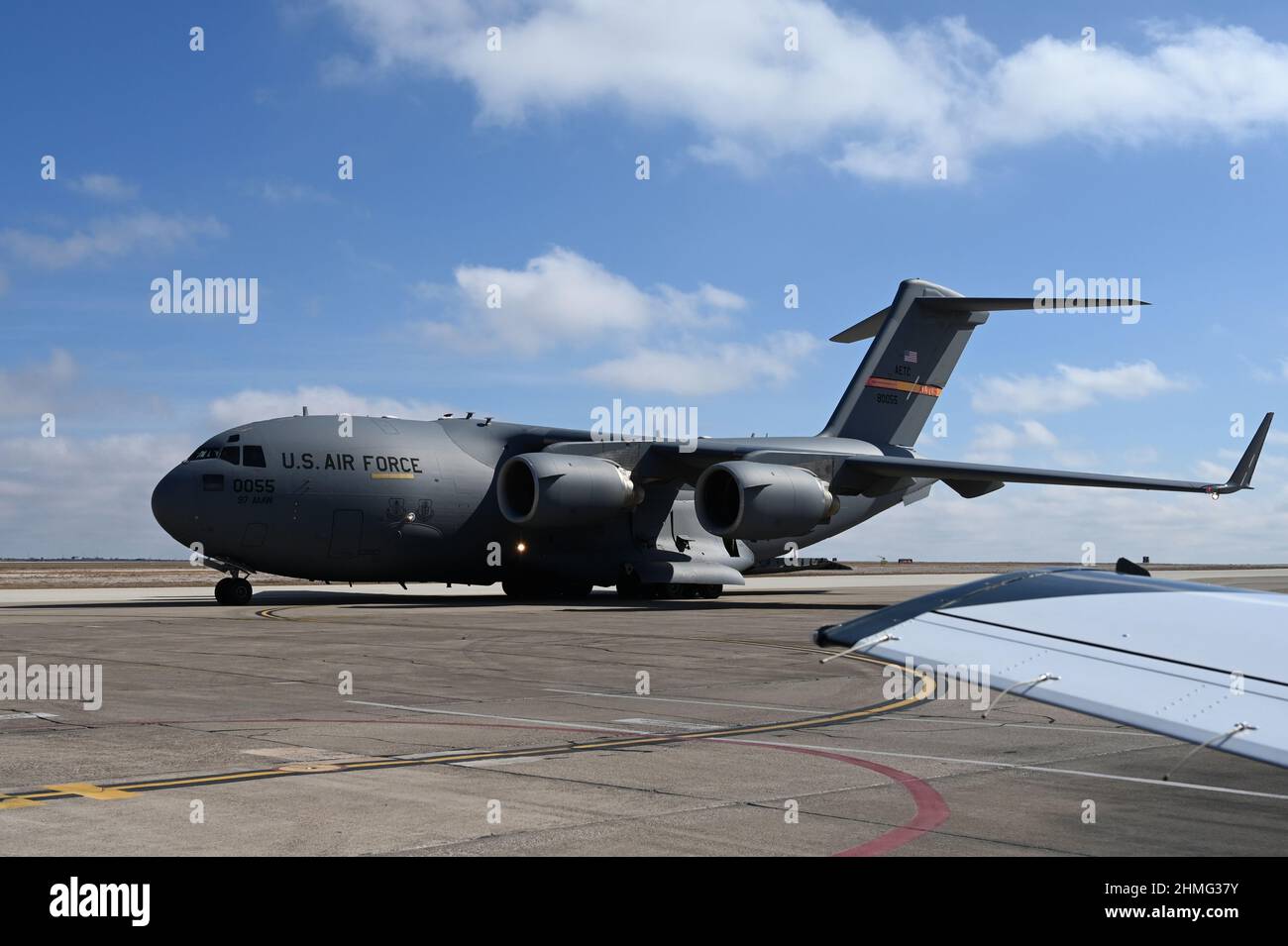A C-17 Globemaster III travels up the flight line at the Laughlin Air ...