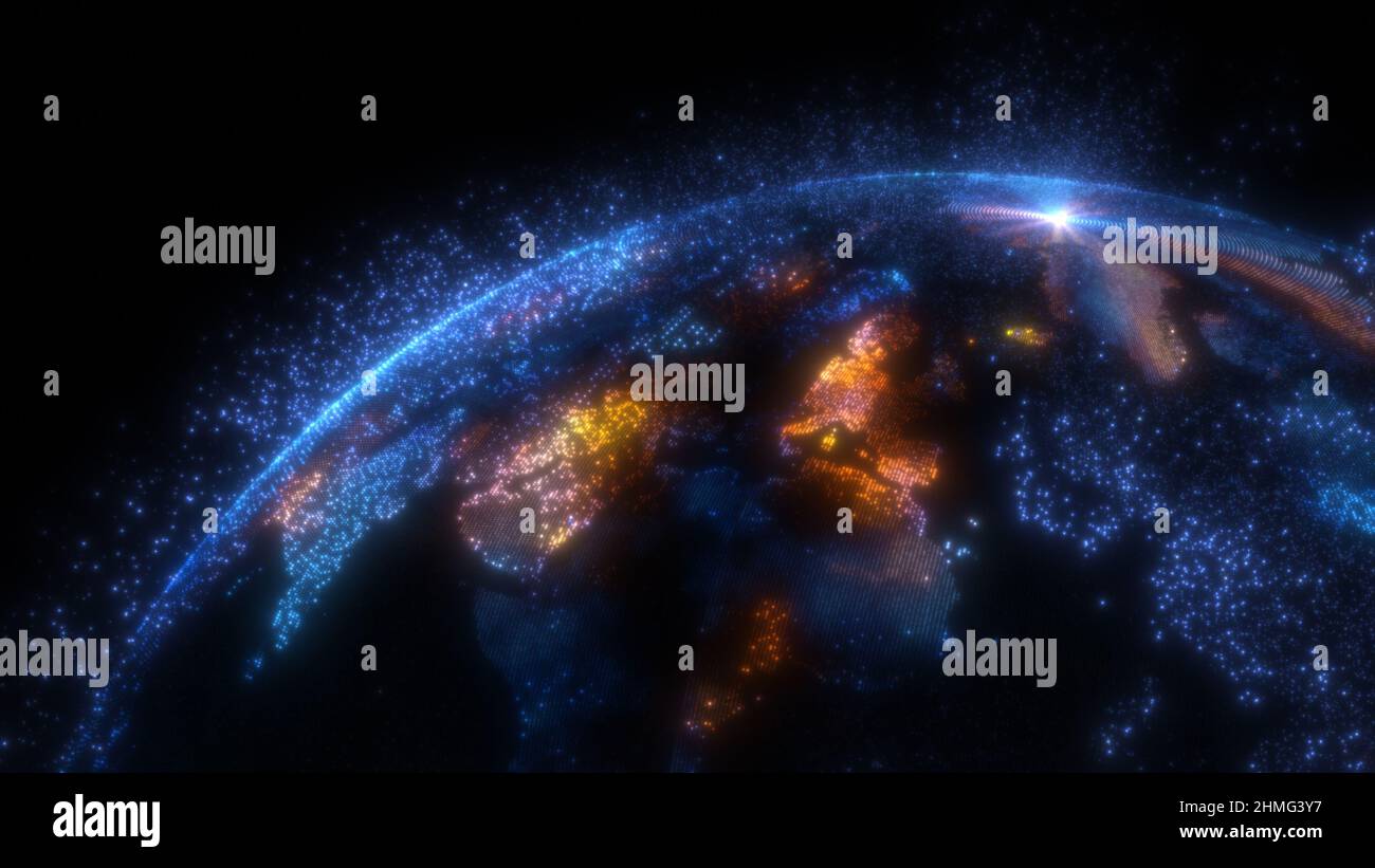 Glowing sphere with a map of the world from particles Stock Photo - Alamy