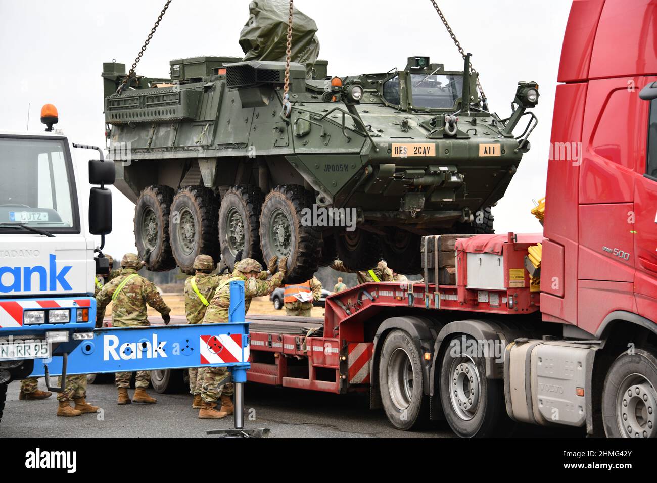 U.S. Soldiers with 2nd Squadron, 2nd Cavalry Regiment load a Stryker ...
