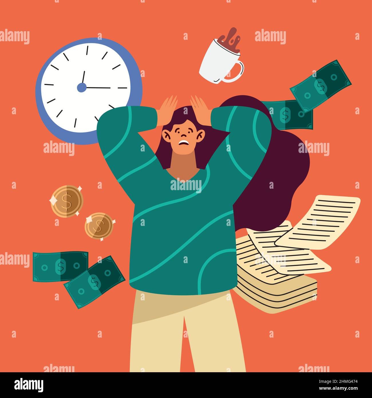 stressed woman and icons character Stock Vector Image & Art - Alamy