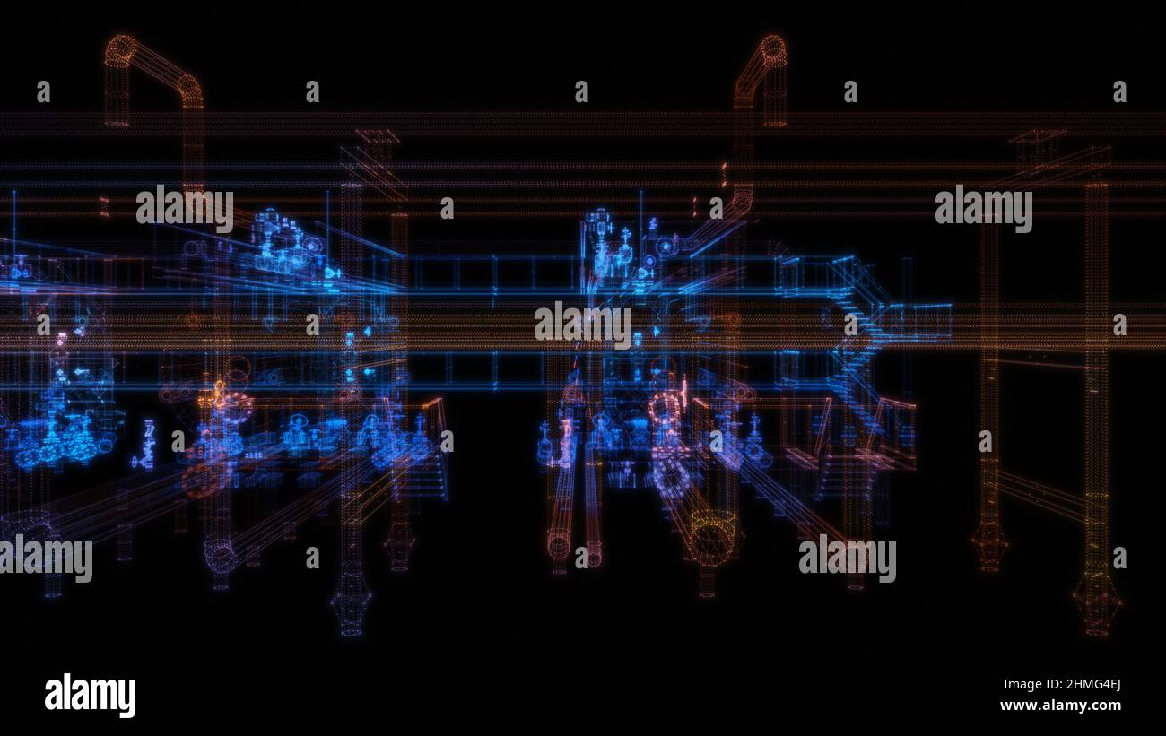 Particle hologram industrial equipment, valves, pipes and sensors Stock ...