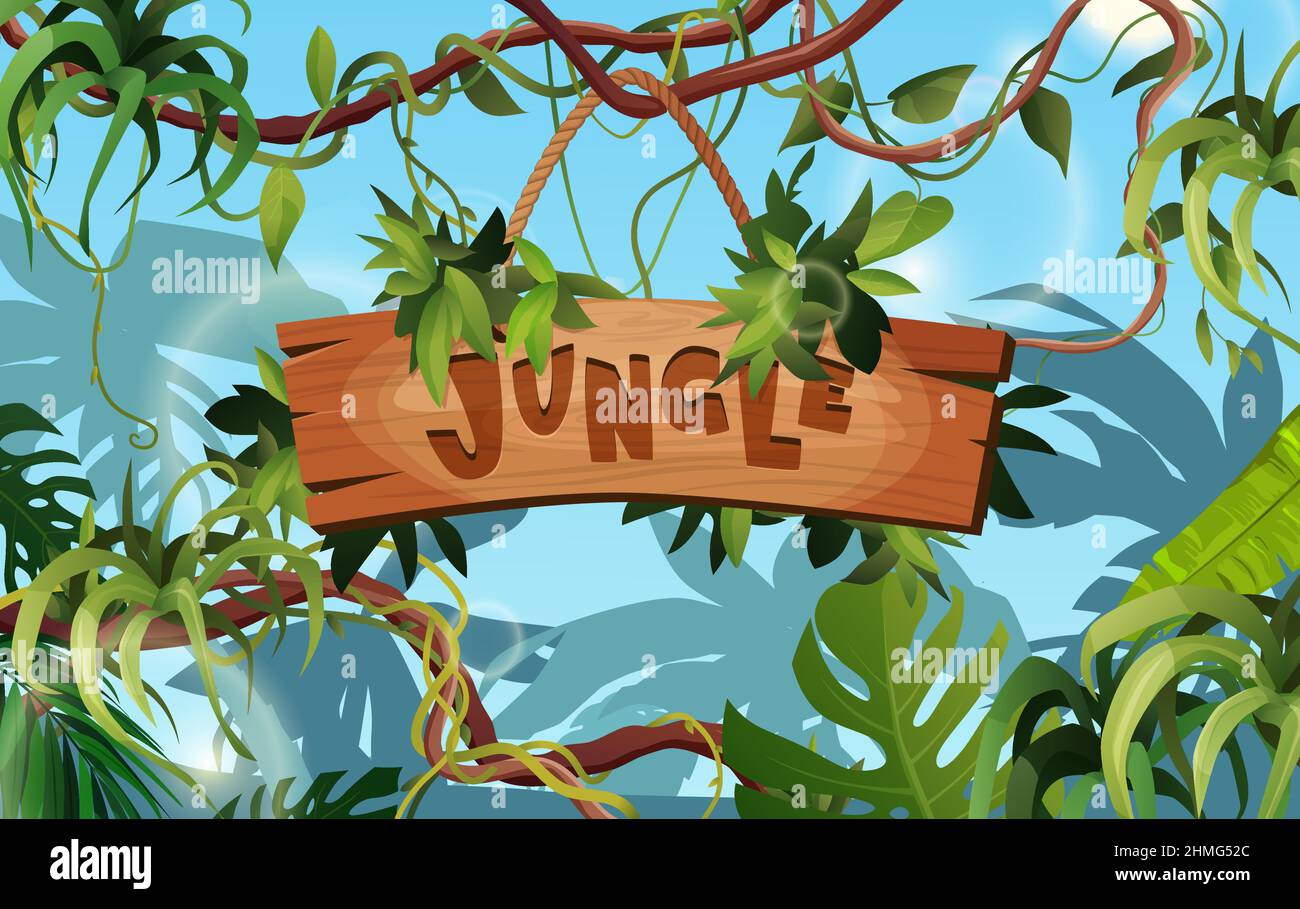 Jungle hand lettering wooden text. Textured cartoon letters. Liana or ...