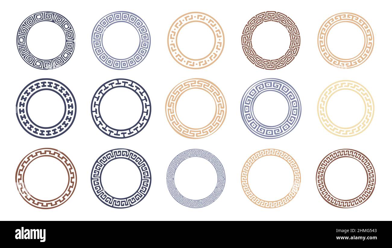 Circle greek frames. Round meander borders. Decoration elements ...