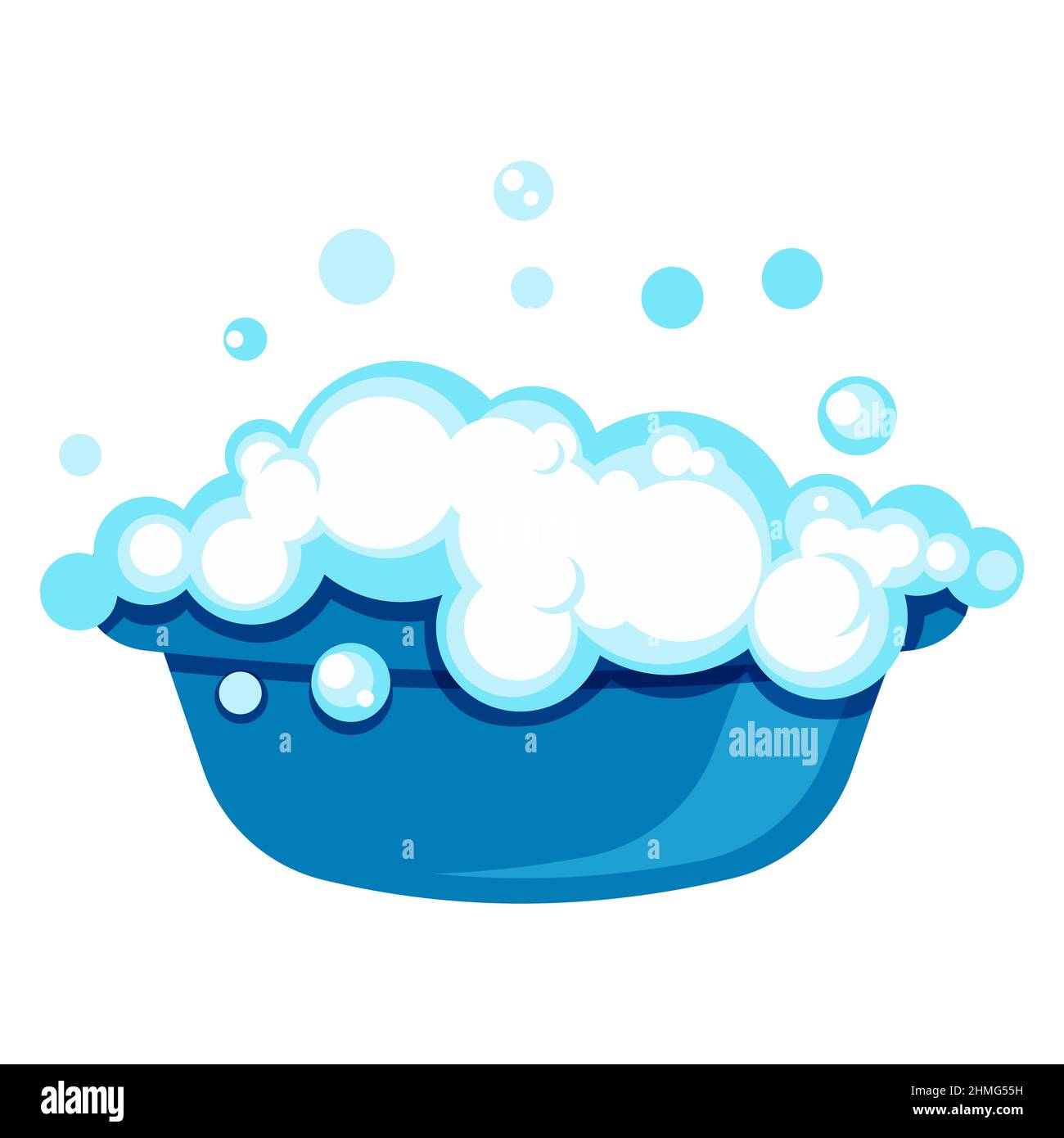 A basin with a soapy solution for washing clothes. Vector flat ...