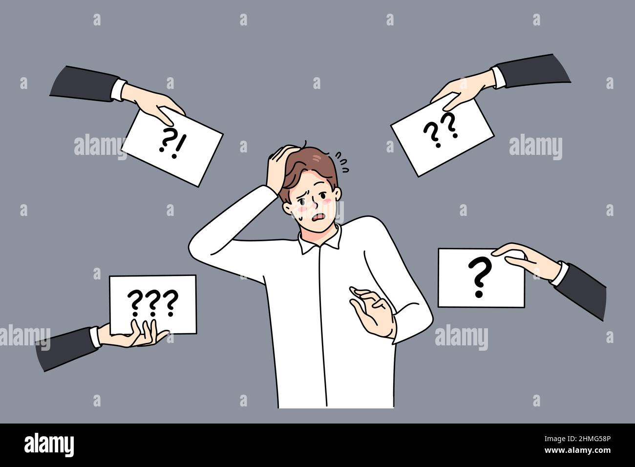 Confused Young Man With Question Marks Around Winder About Problem