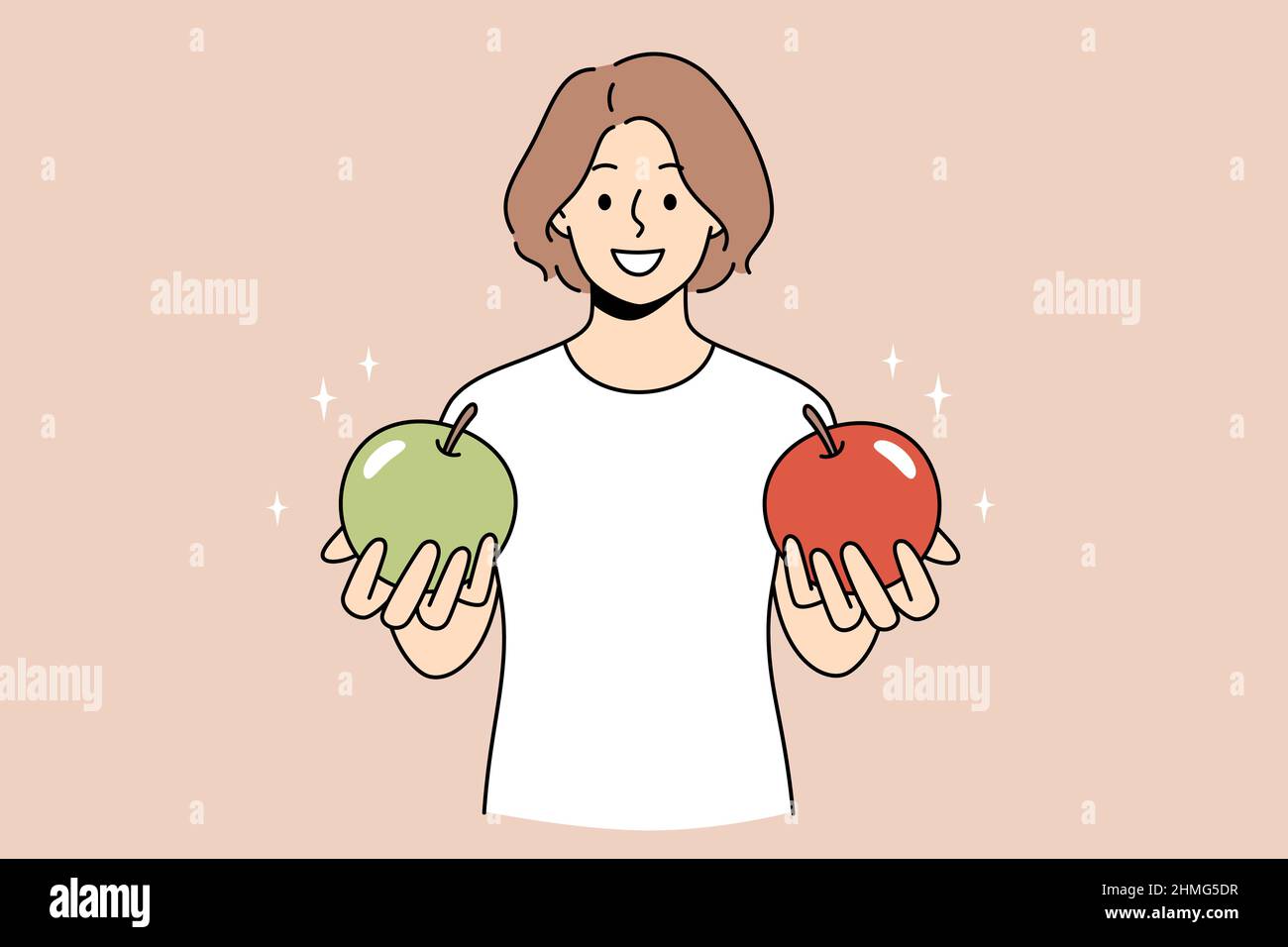 Choosing and getting decision concept. Young woman standing and holding ...