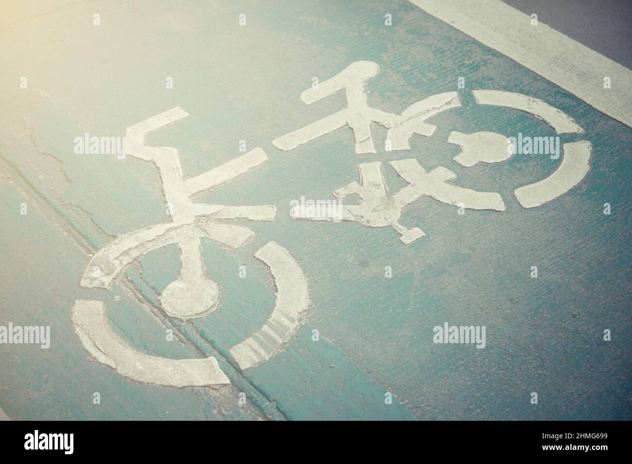 Sign bike lane road for bicycles background Stock Photo - Alamy