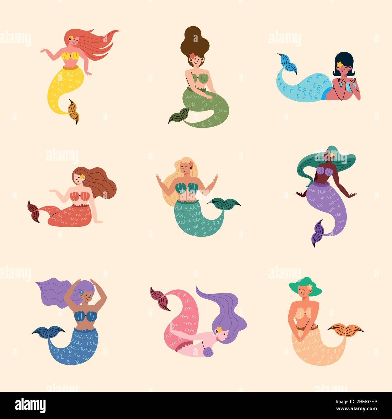 mermaids fantasy characters icon collection Stock Vector Image & Art ...