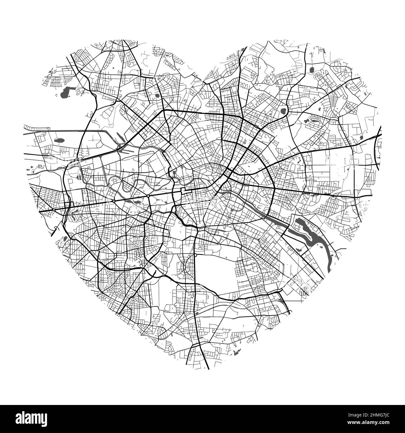 Heart shaped Berlin city vector map. Black and white colors ...