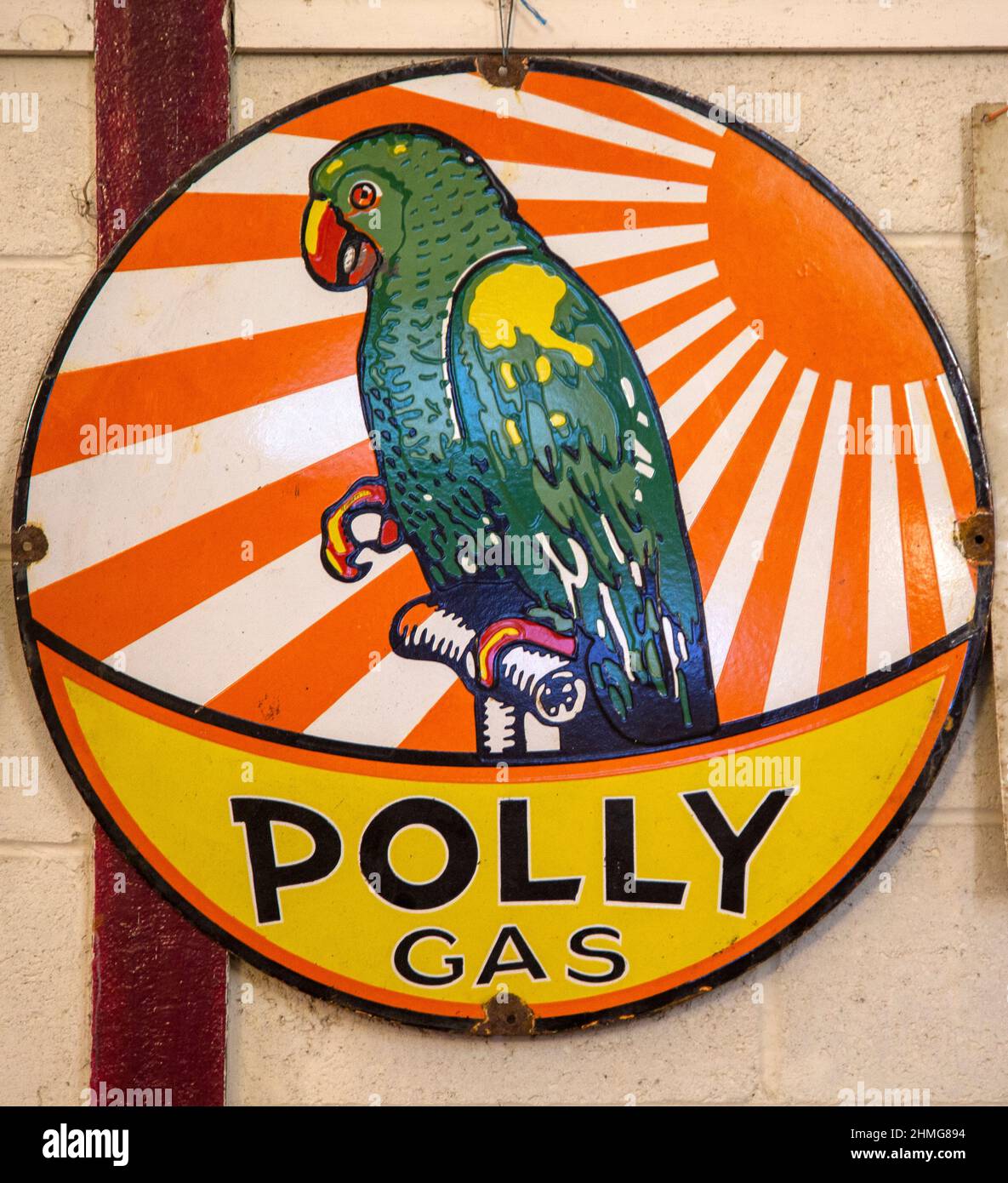 Round circular vintage metal advertisement sign for Polly Gas gasoline ...
