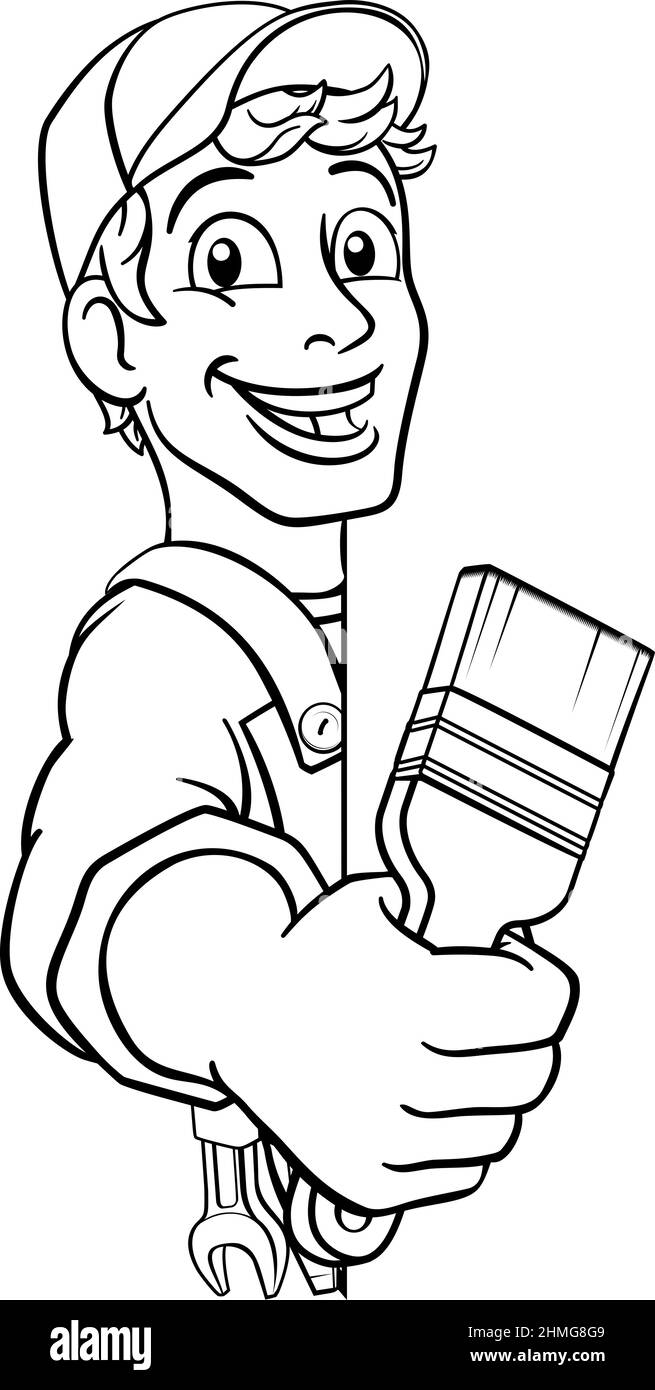 Painter Decorator Paintbrush Handyman Cartoon Man Stock Vector Image ...