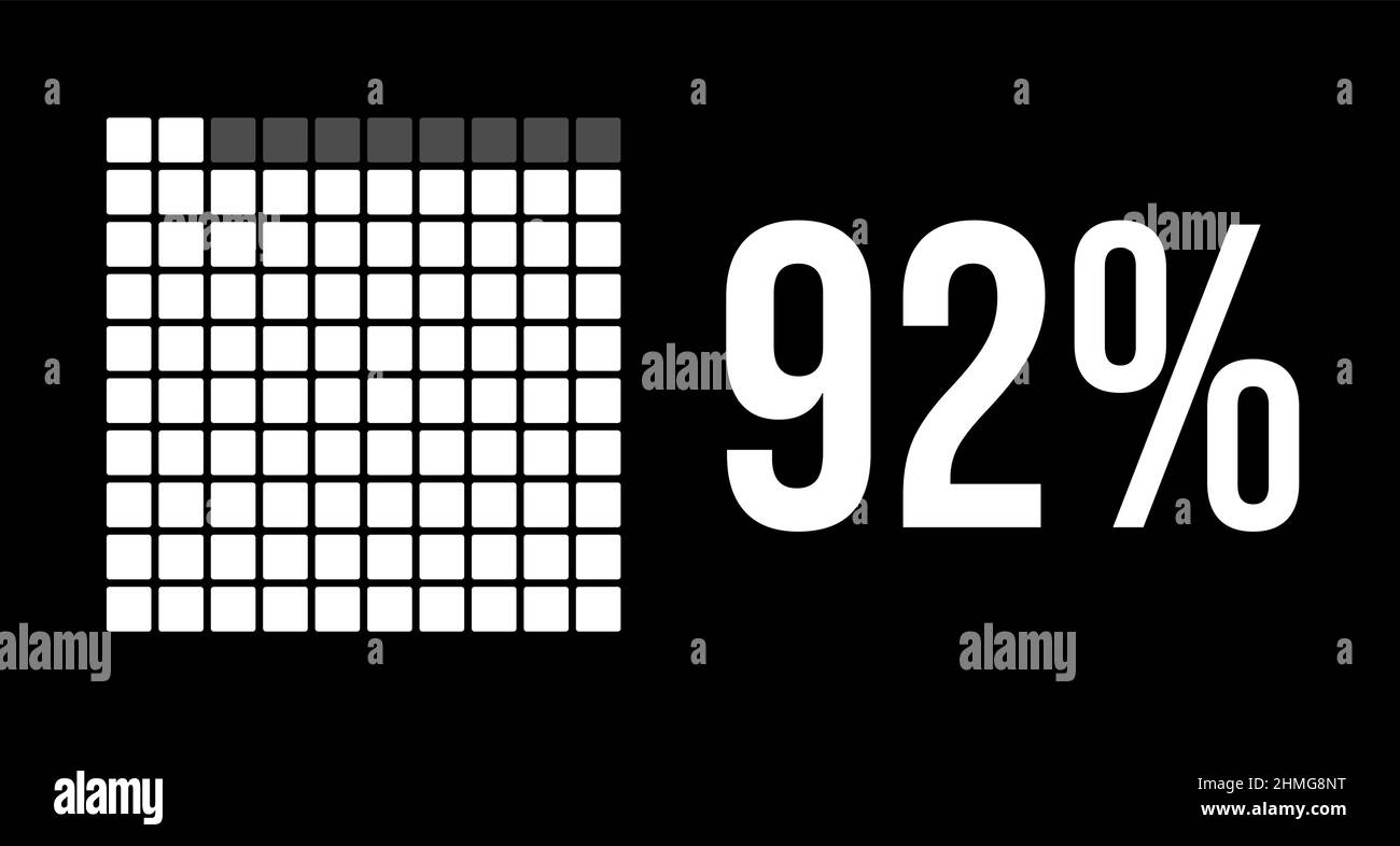 92 percent diagram, ninety-two percentage vector infographic. Rounded rectangles forming a ...