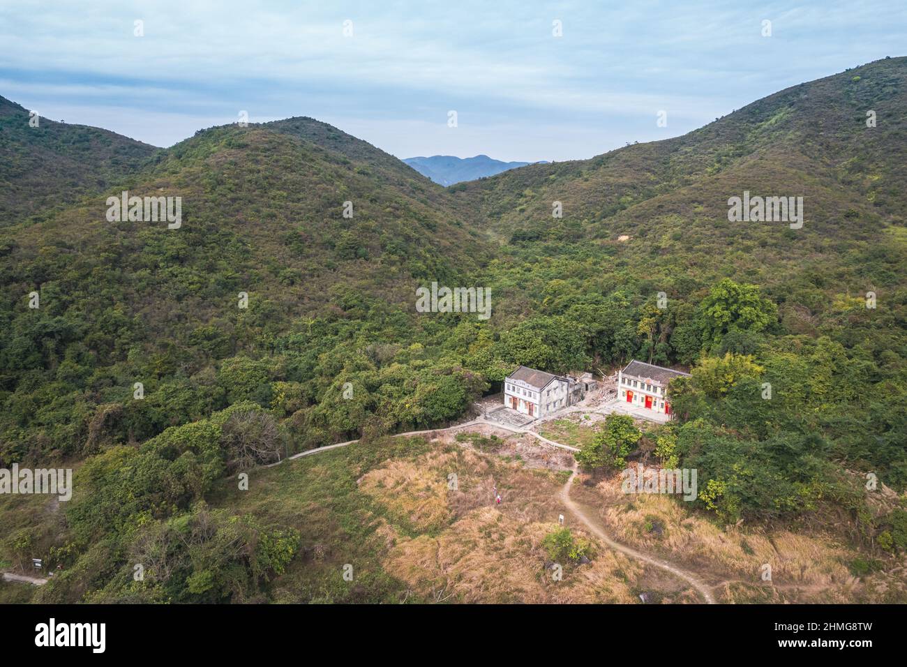 Beautiful aerial view of the remote village, Sham Chung, located in ...