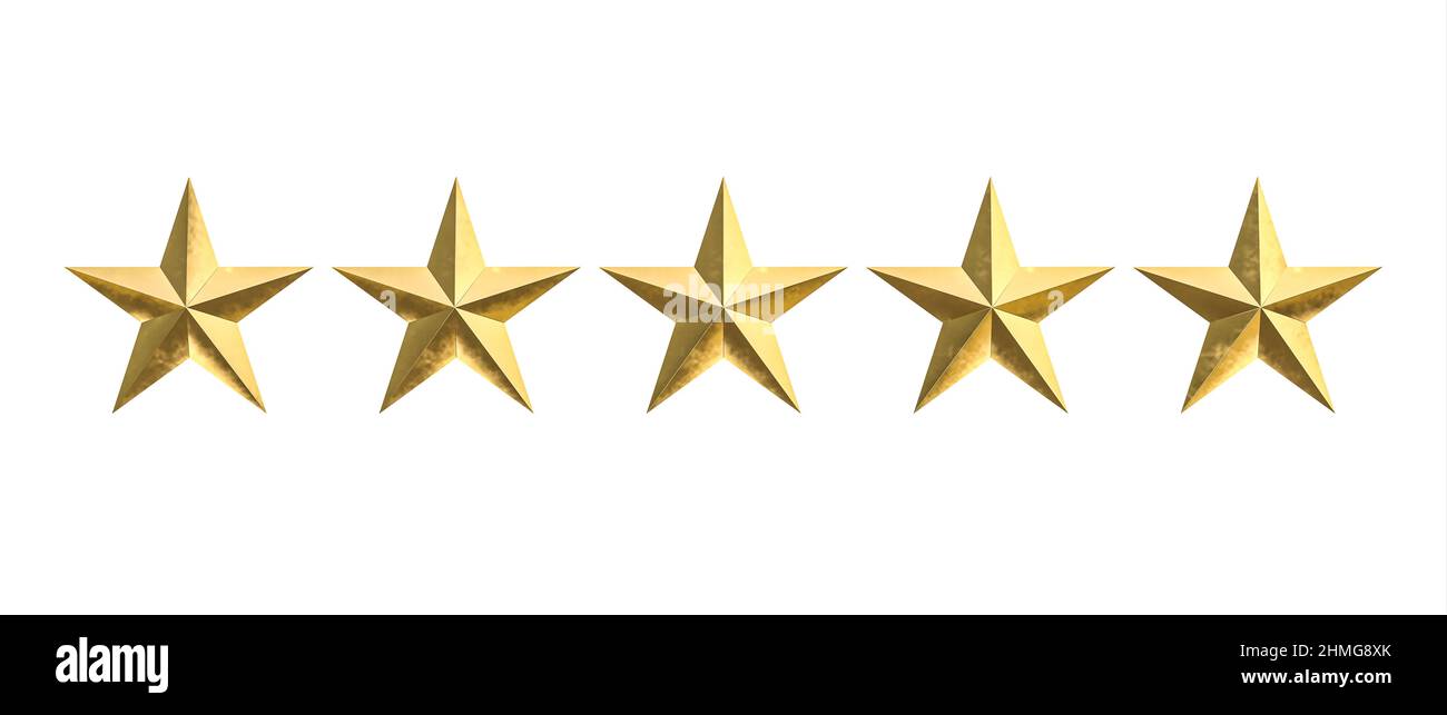 five gold stars on a white background. 3d render Stock Photo - Alamy