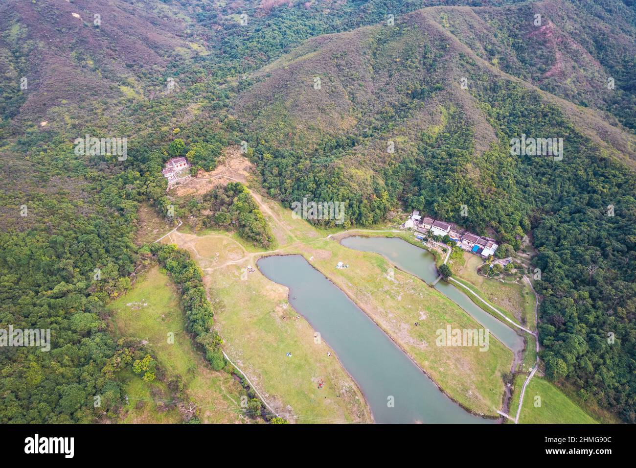 Beautiful aerial view of the remote village, Sham Chung, located in ...