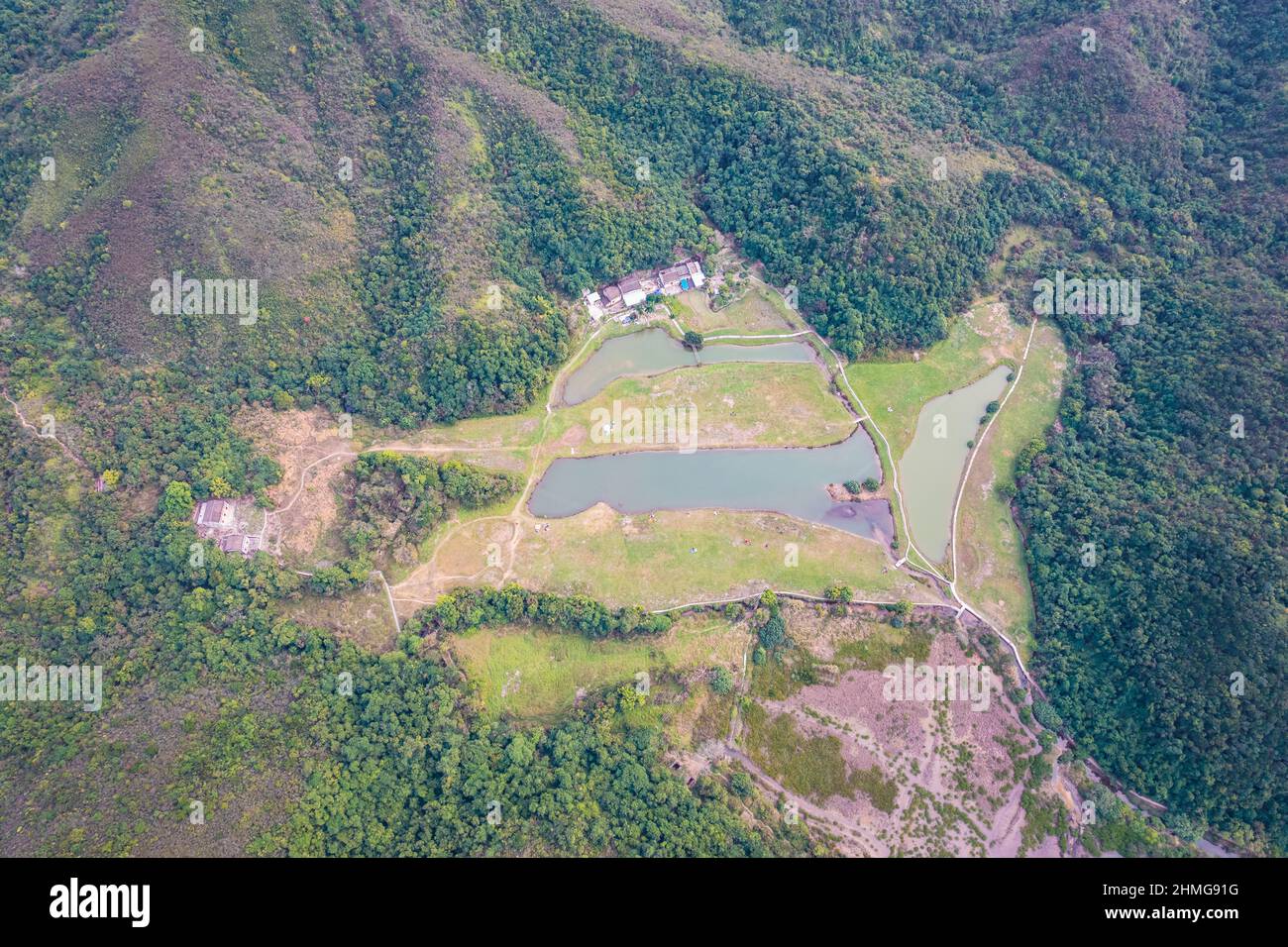 Beautiful aerial view of the remote village, Sham Chung, located in ...