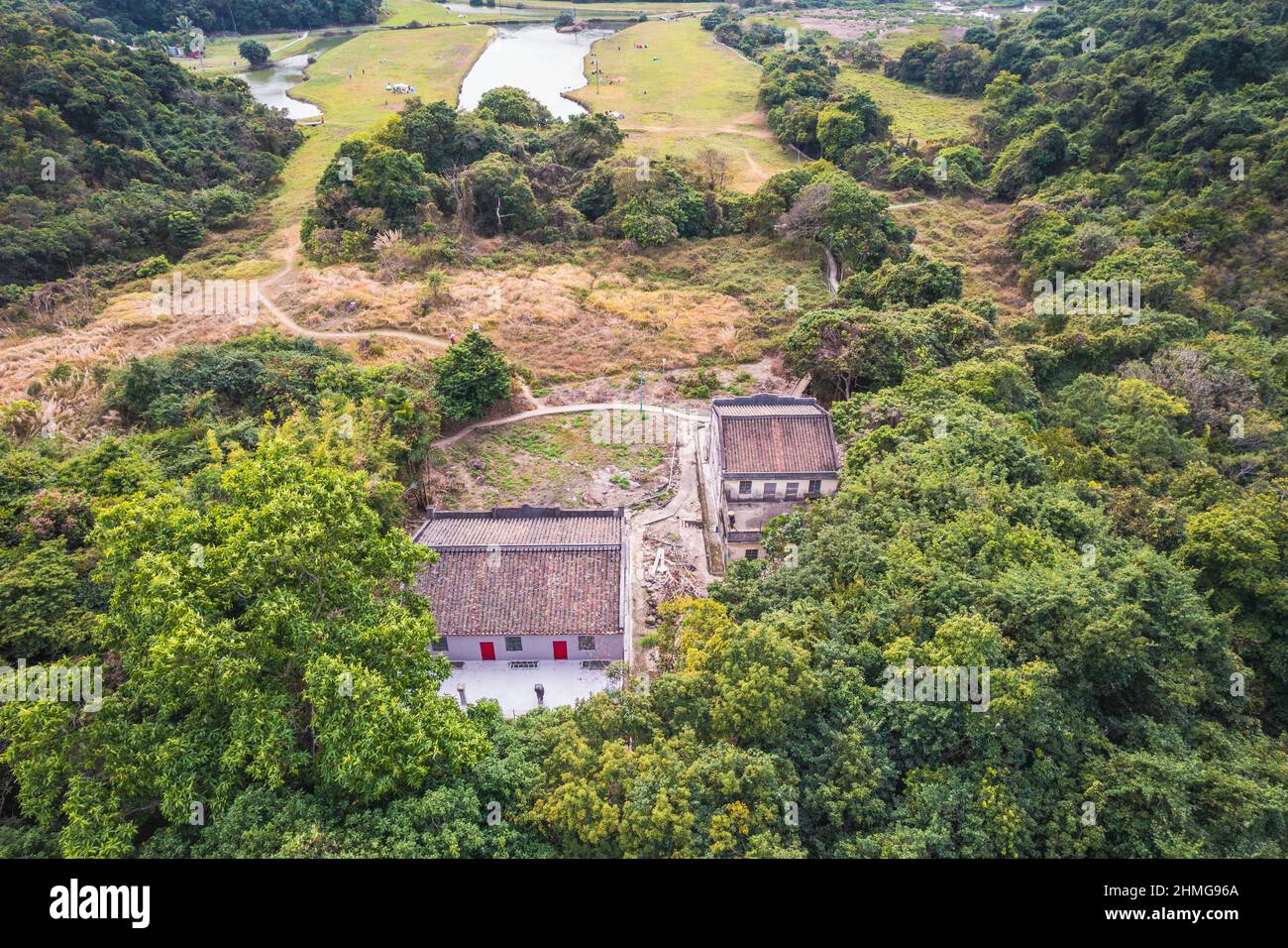 Beautiful aerial view of the remote village, Sham Chung, located in ...