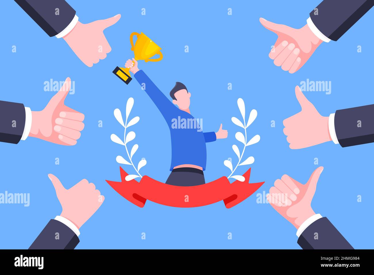 Best worker employee winner with trophy cup inside award ribbon and ...