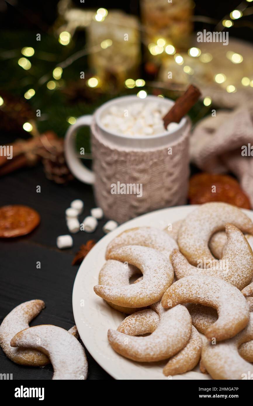 Plate of Traditional German or Austrian Vanillekipferl vanilla kipferl ...