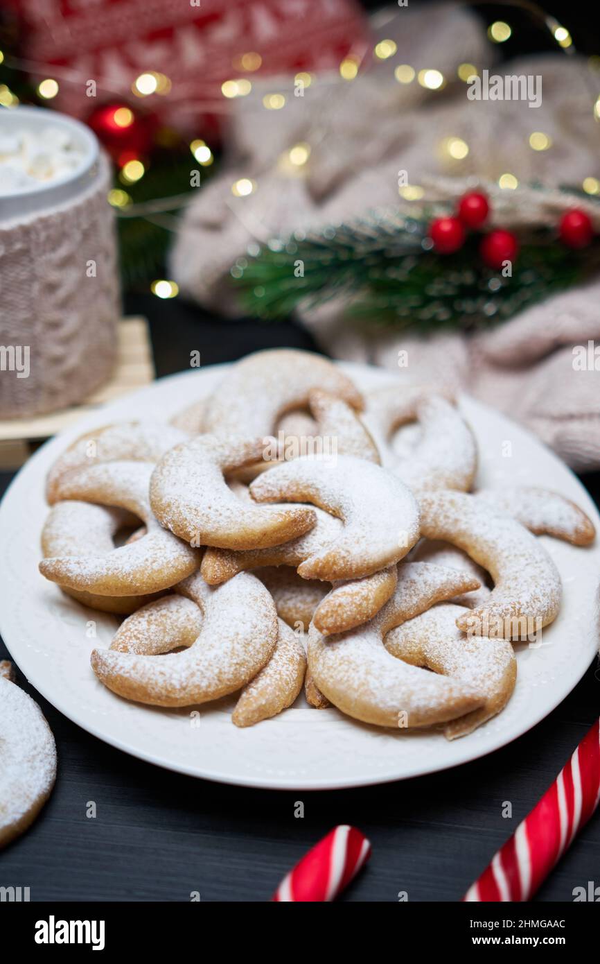Plate of Traditional German or Austrian Vanillekipferl vanilla kipferl ...