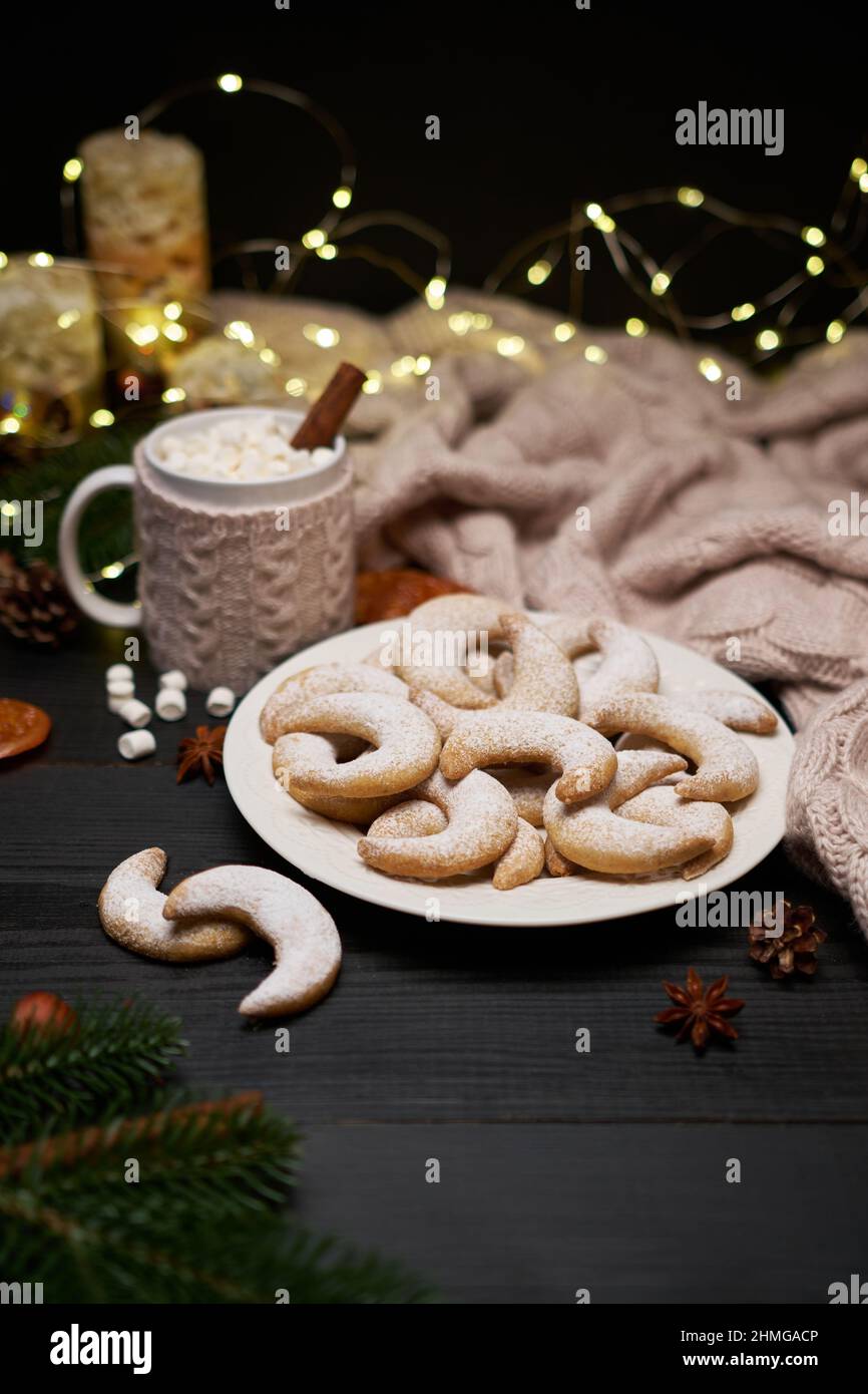 Plate of Traditional German or Austrian Vanillekipferl vanilla kipferl ...