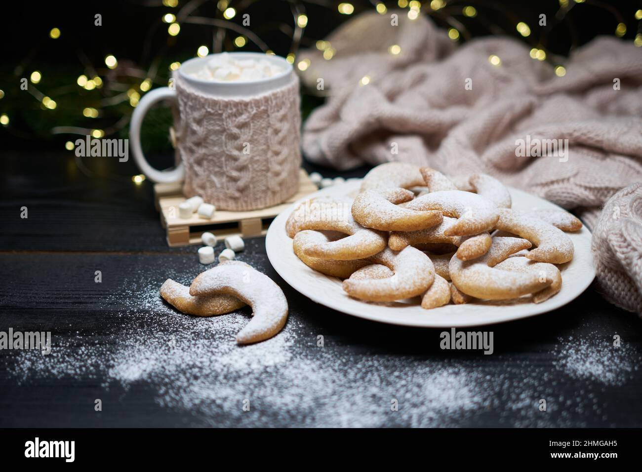 Plate of Traditional German or Austrian Vanillekipferl vanilla kipferl ...