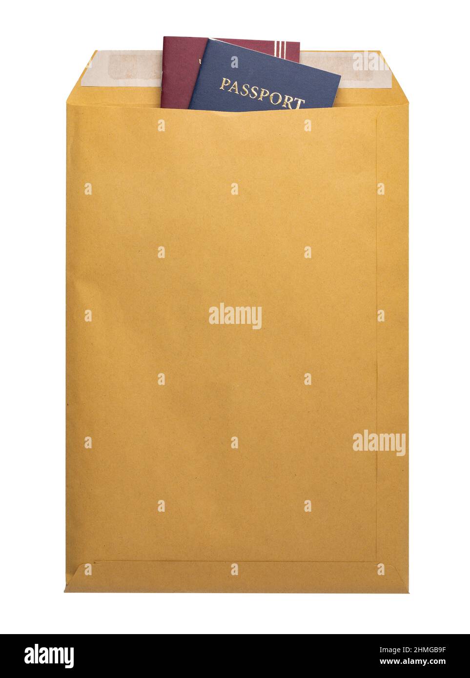 Brown envelope front and back isolated on white background. Letter top ...