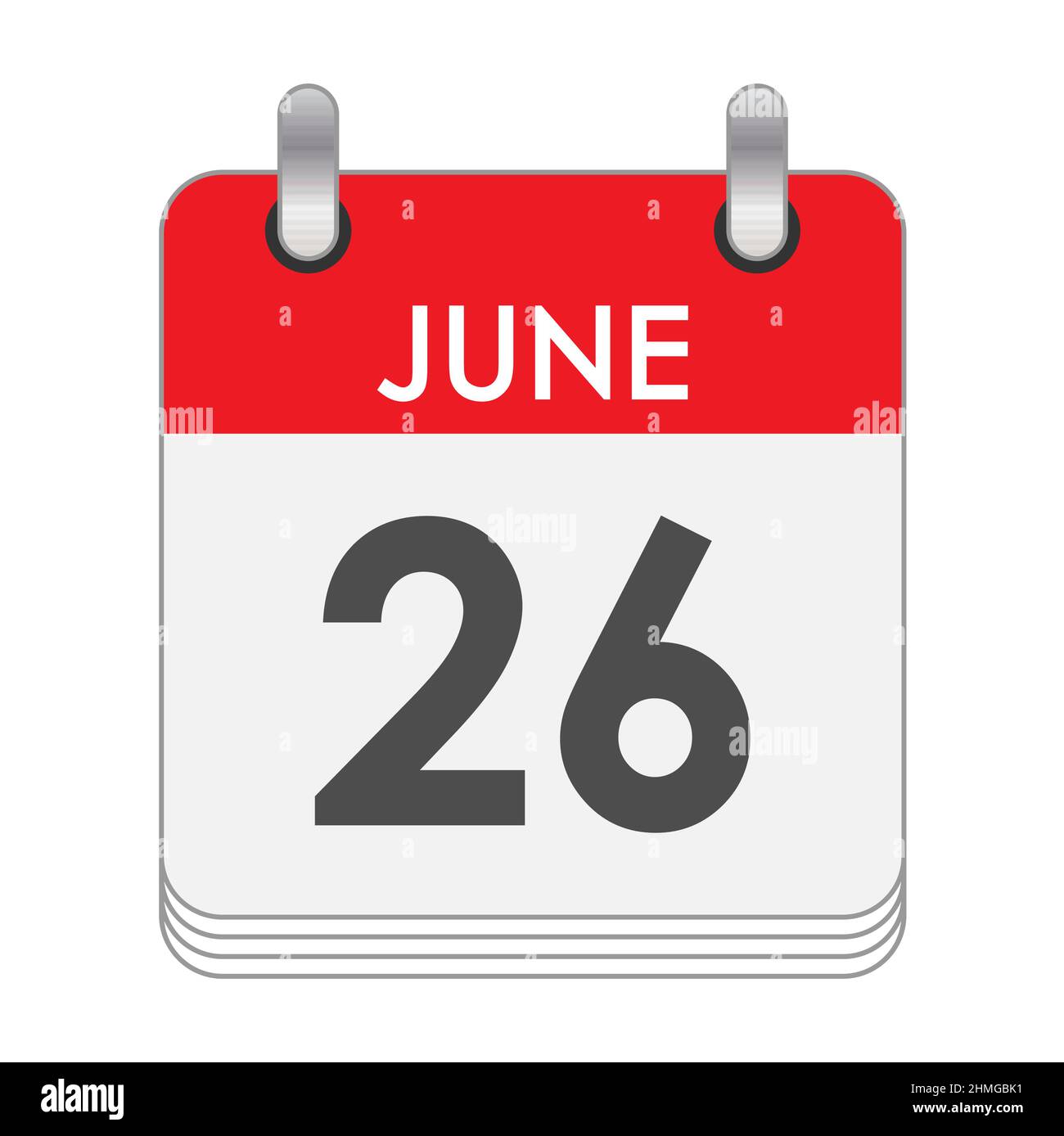 JUNE 26. A leaf of the flip calendar with the date of JUNE 26. Flat ...