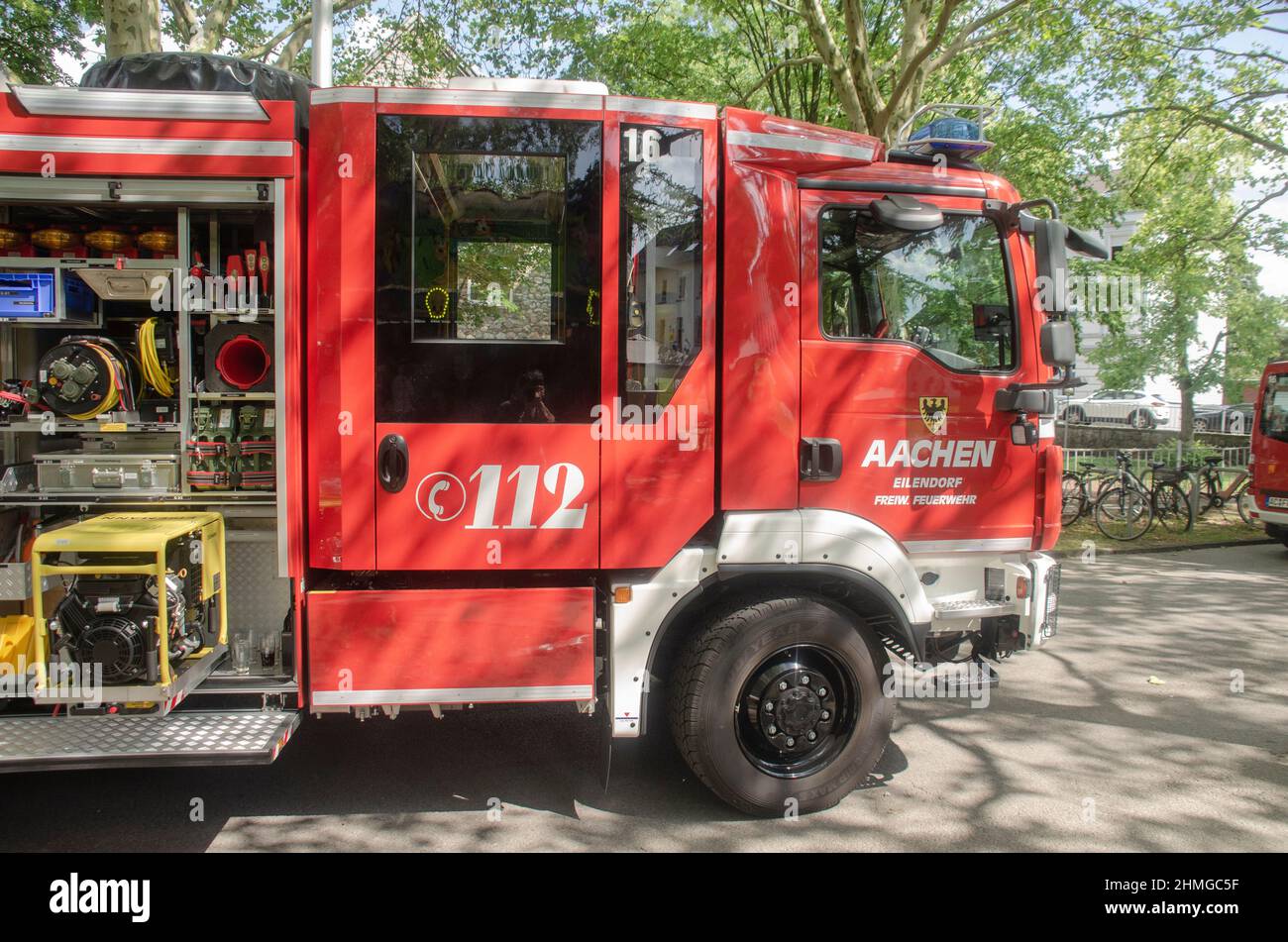View into a fire department equipment trolley Stock Photo - Alamy
