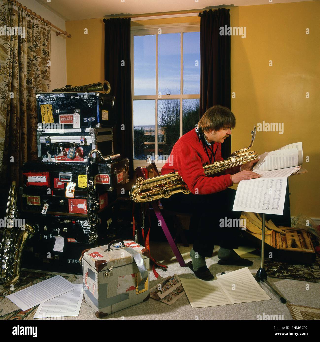 John Surman Jazz Saxophonist at home in Kent UK 1985 Stock Photo - Alamy