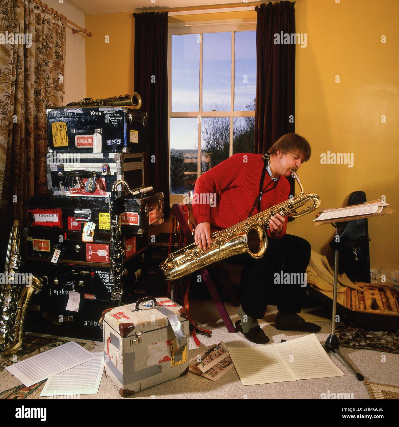 John Surman Jazz Saxophonist at home in Kent UK 1985 Stock Photo - Alamy