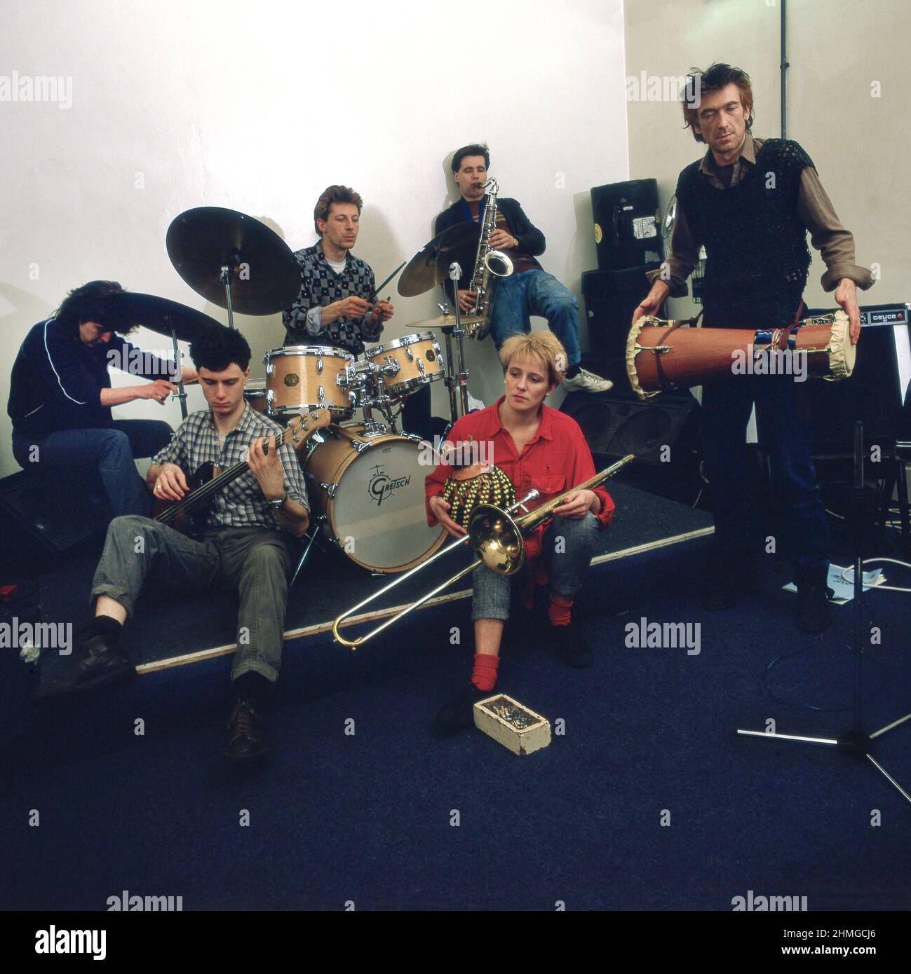Annie Whitehead Jazz Trombone with her band in London 1985 Stock Photo ...