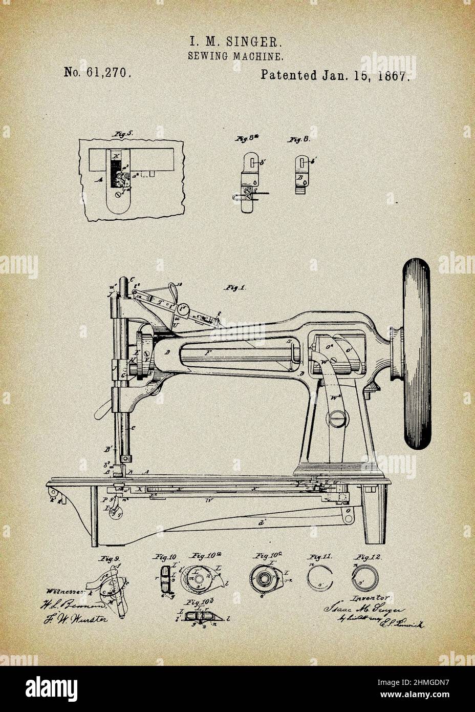 Sewing machine patent Stock Photo - Alamy