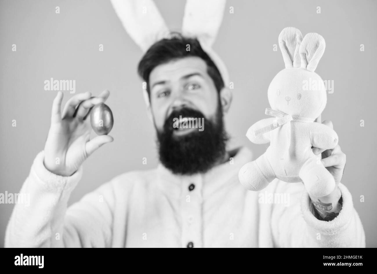 Easter bunny. My precious. Funny bunny with beard and mustache hold ...