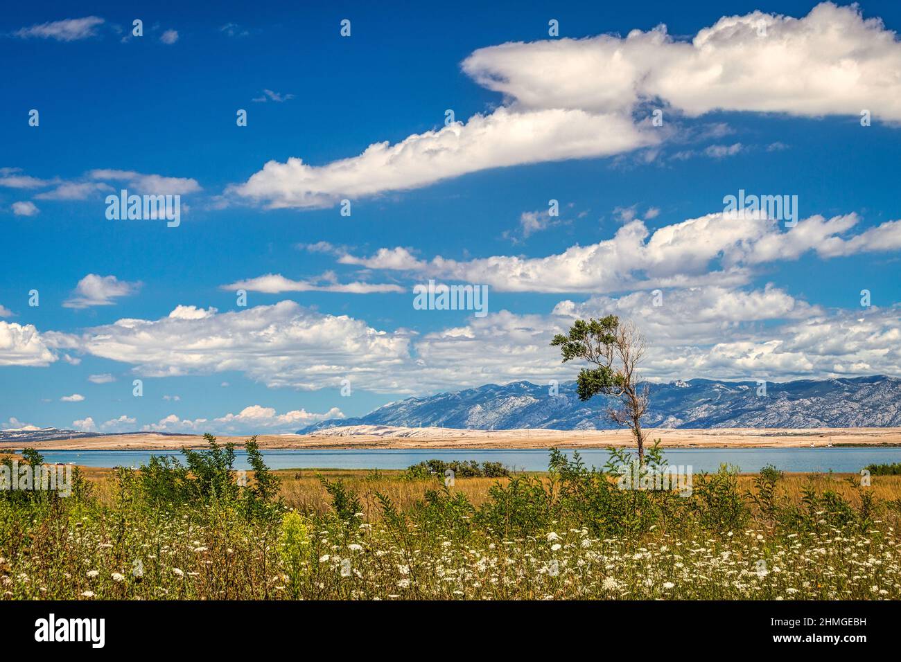 The landscape with sea bay below The Velebit Mountains with the ...