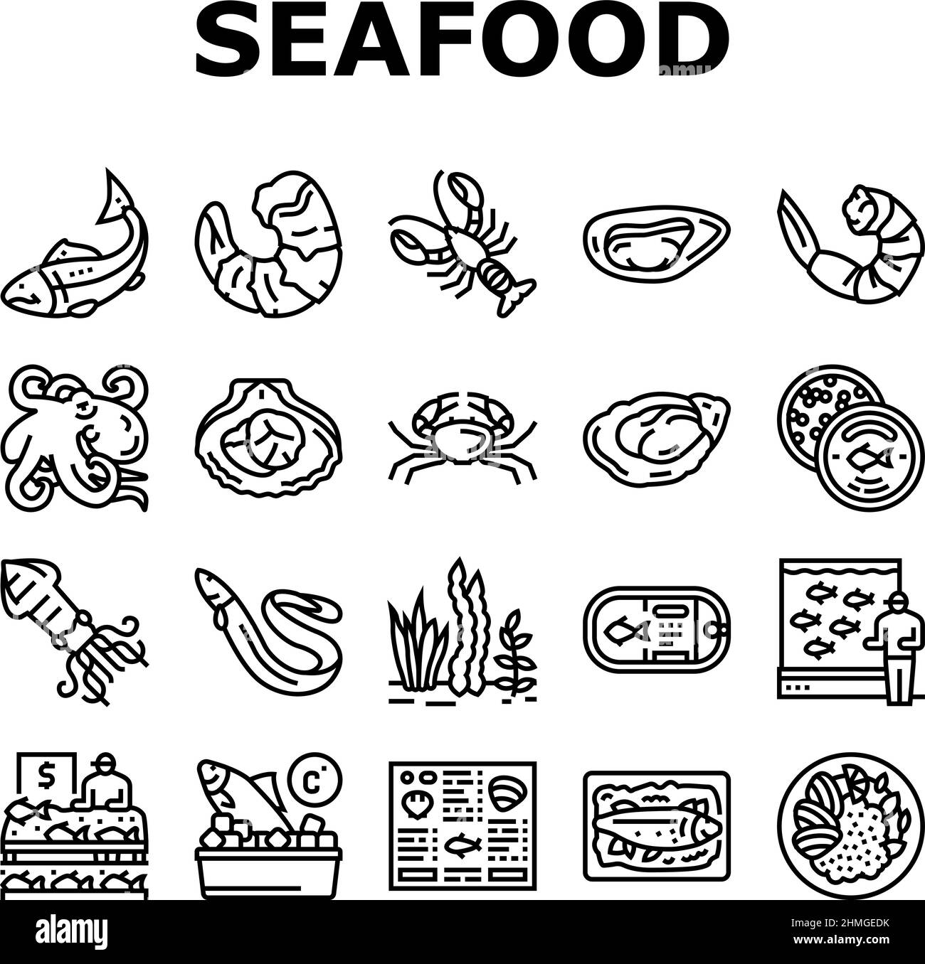 Seafood Cooked Food Dish Menu Icons Set Vector Stock Vector Image & Art ...