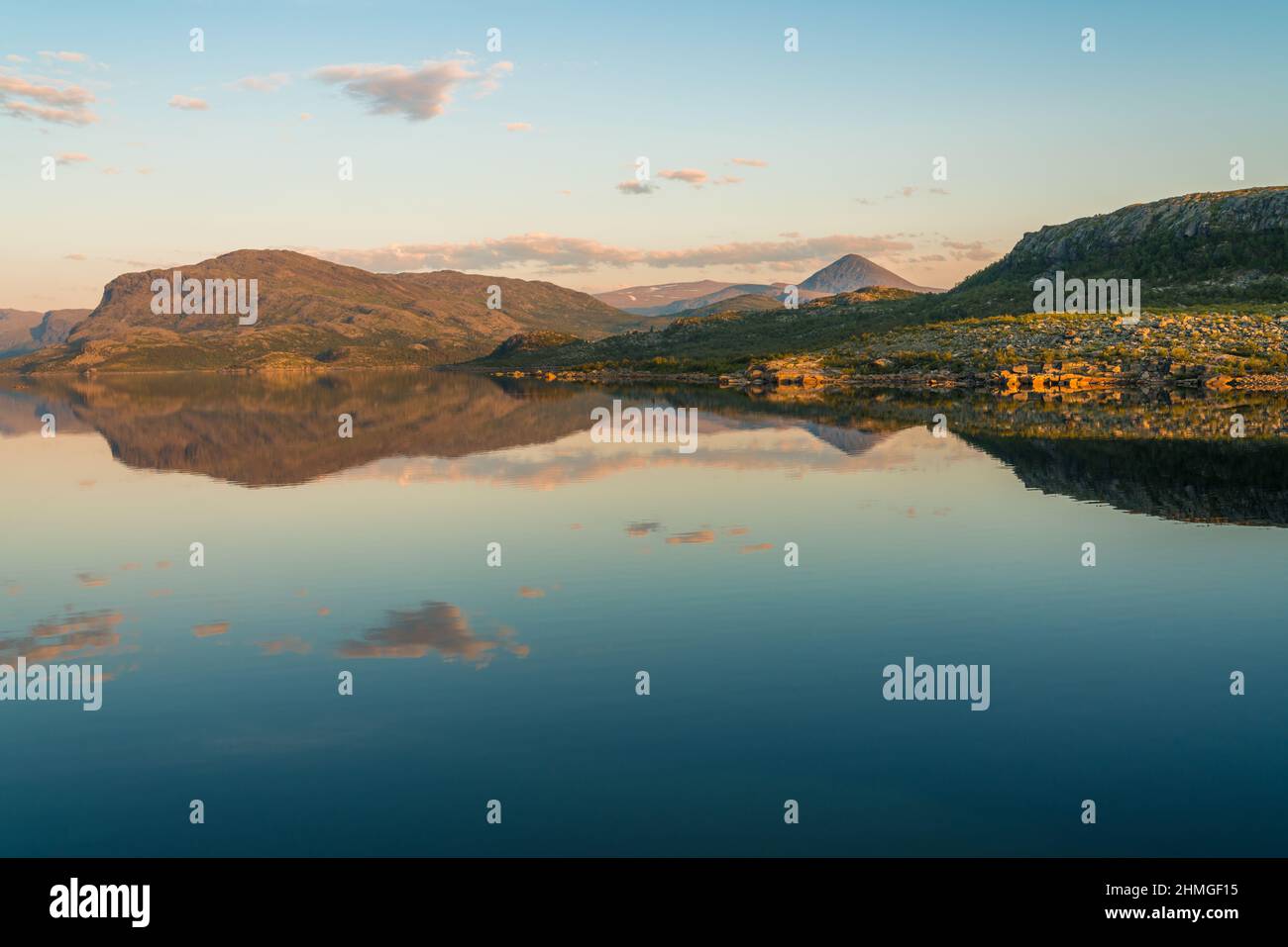 Stora sjöfallet national park in summer time with nice sunny evening ...