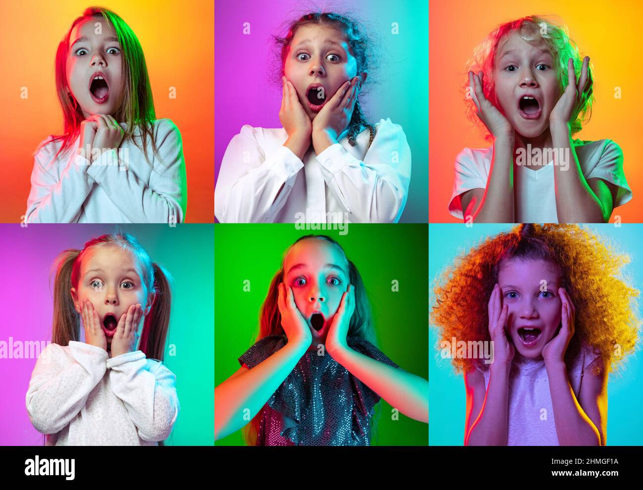 Children's emotions. Set of portraits of little cute kids, boys and ...