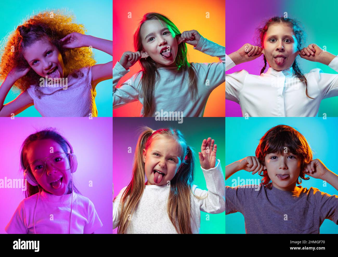 Making faces. Set of portraits of little cute kids, boys and girls ...