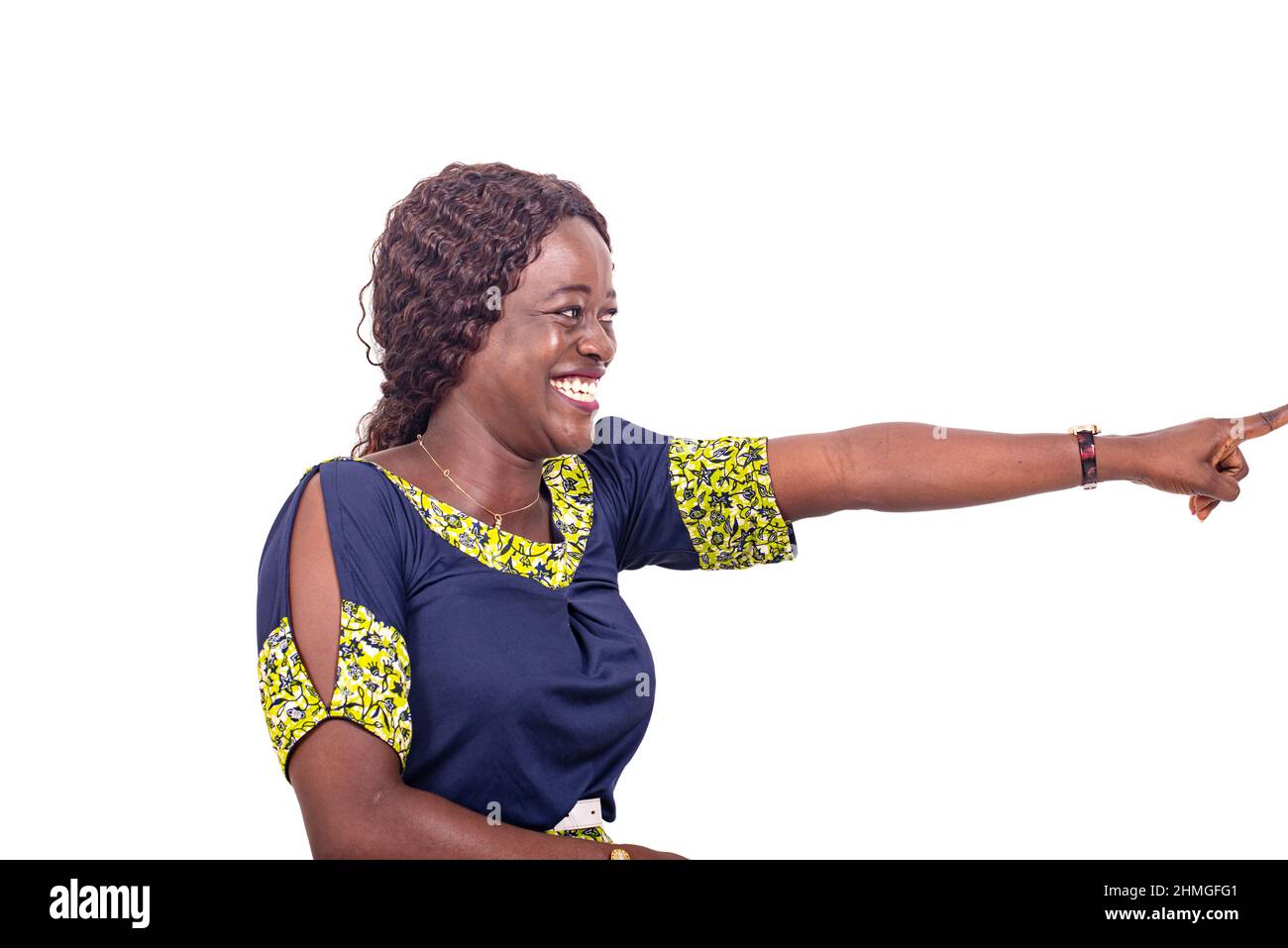Woman pointing smiling face hi-res stock photography and images - Alamy