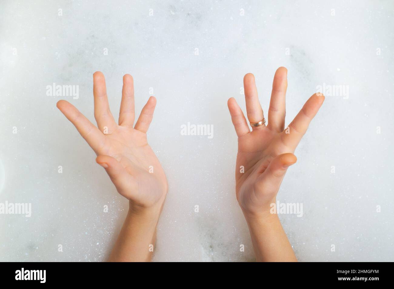 Relaxation, reflection, thoughtfulness in a bubble bath concept. Women ...