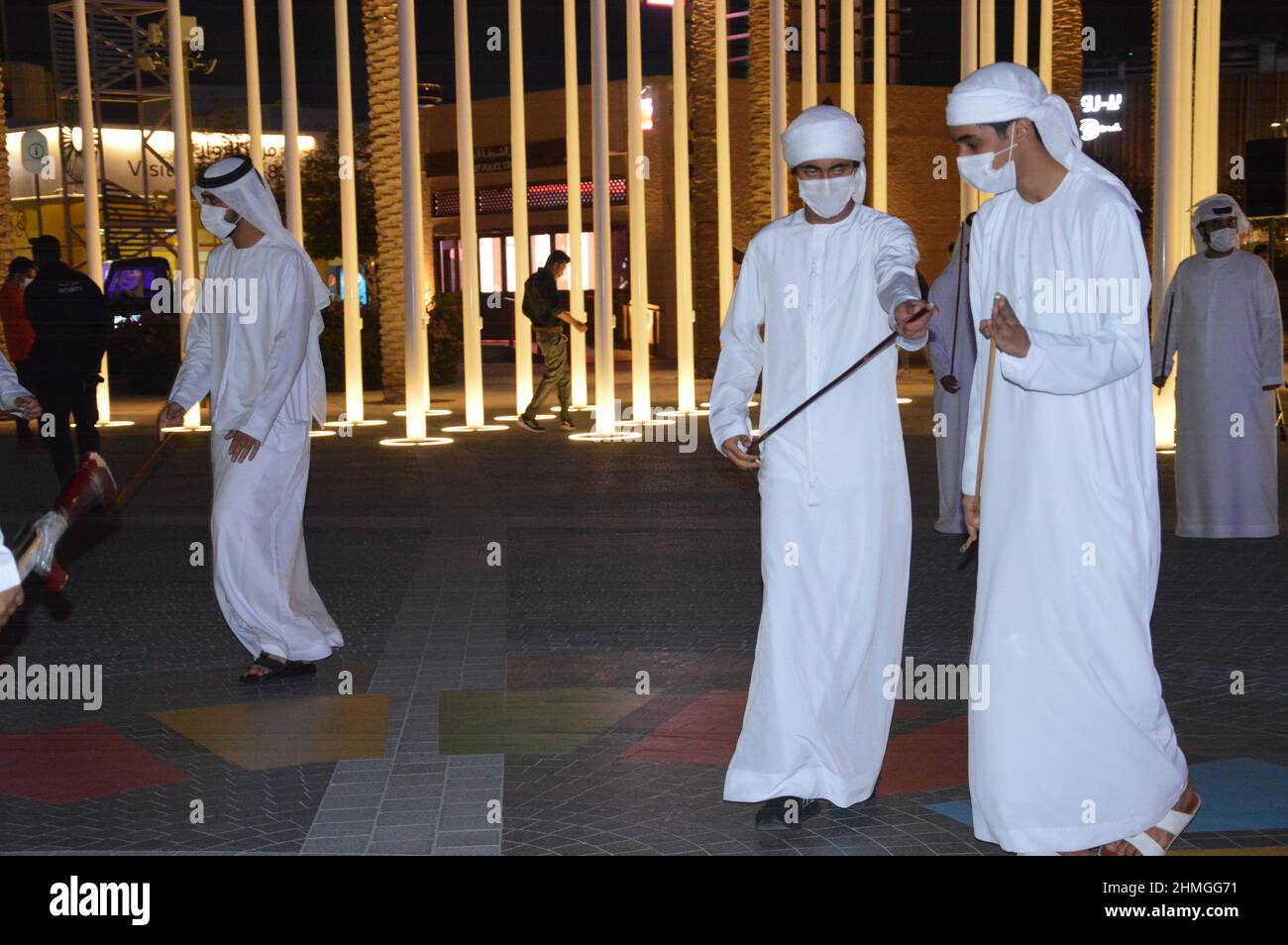 Traditional Arab dancers wearing face masks at Expo 2020 Dubai in ...