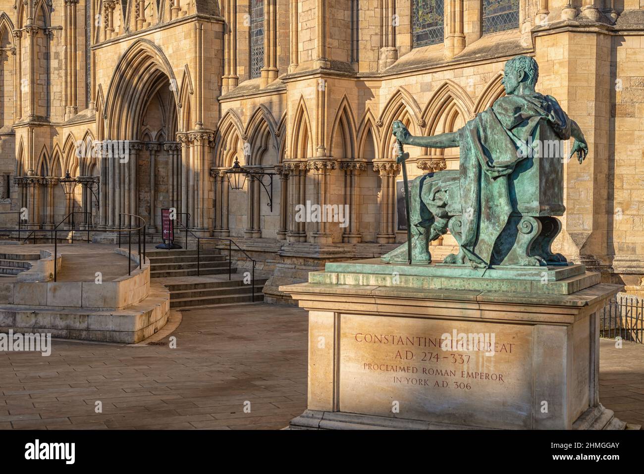 The South entrance to York Minster with a statue of the Roman Emperor ...