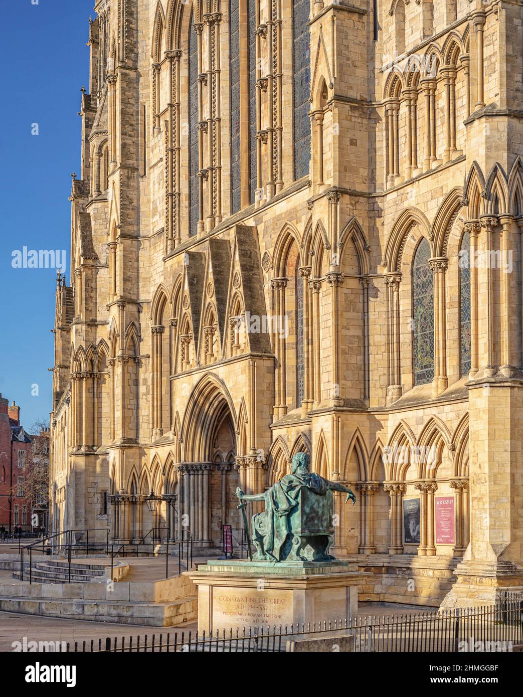 The South entrance to York Minster with a statue of the Roman Emperor ...