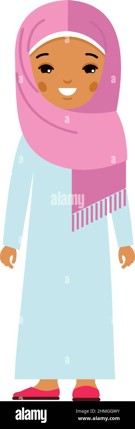 Arabic Girl in Flat Style.Vector illustration of arabian children, girl ...
