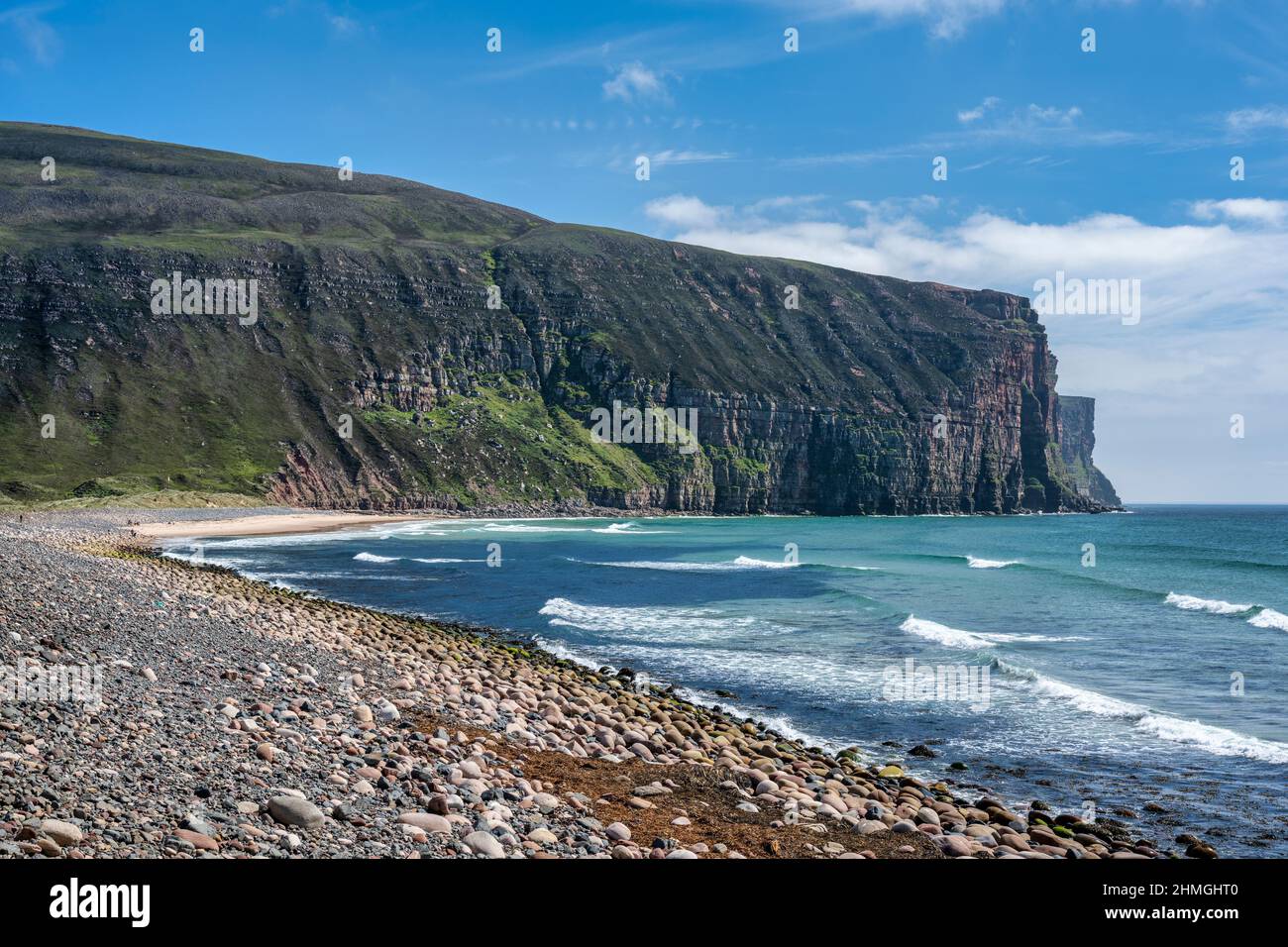 View looking south across Rackwick Beach to towering cliffs of Rackwick ...