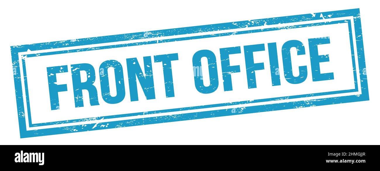 FRONT OFFICE text on blue grungy vintage rectangle stamp Stock Photo ...