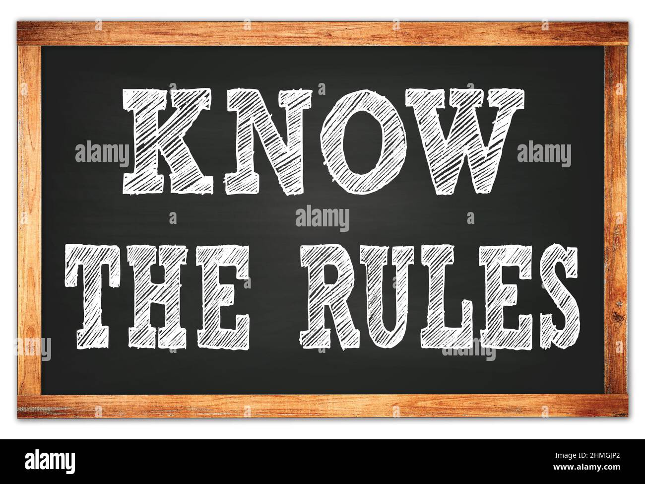 KNOW THE RULES written on black wooden frame school blackboard Stock ...
