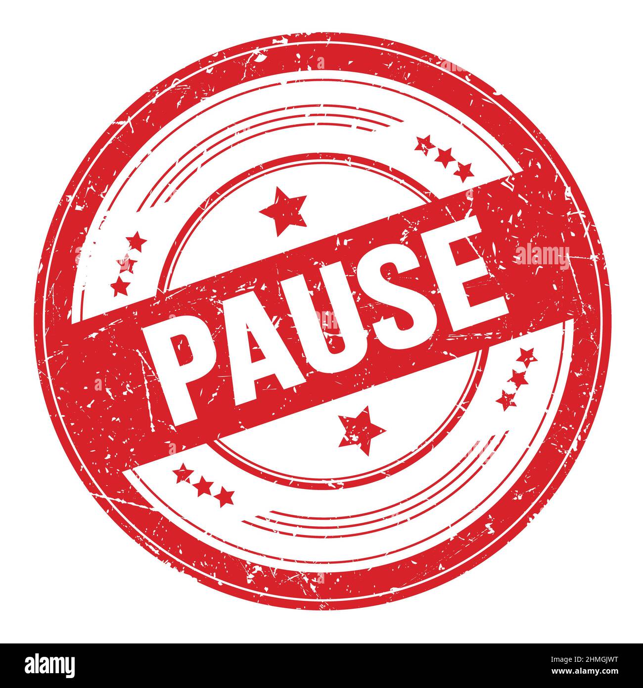 PAUSE text on red round grungy texture stamp Stock Photo - Alamy