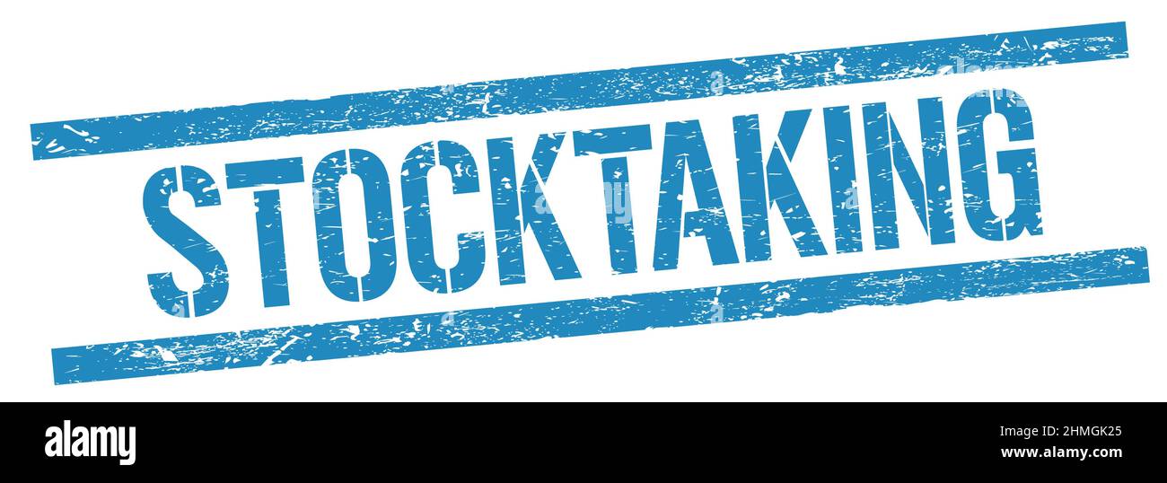 STOCKTAKING text on blue grungy rectangle stamp sign Stock Photo - Alamy